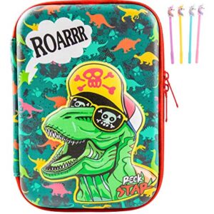 Pencil Case EVA T-rex Dinosaur Pen Pouch Holder Bag Big Capacity Desk Organizer Storage Marker Box Stationary Double Zippers for School Office Students Teen (Green)