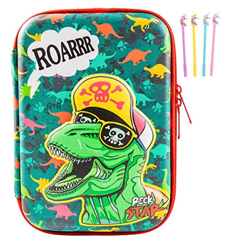 Pencil Case EVA T-rex Dinosaur Pen Pouch Holder Bag Big Capacity Desk Organizer Storage Marker Box Stationary Double Zippers for School Office Students Teen (Green)