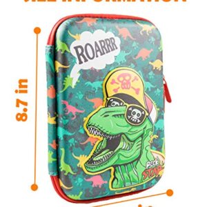 Pencil Case EVA T-rex Dinosaur Pen Pouch Holder Bag Big Capacity Desk Organizer Storage Marker Box Stationary Double Zippers for School Office Students Teen (Green)