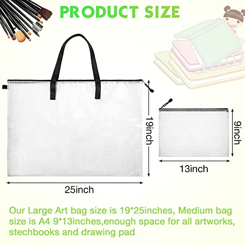 5 Pcs Art Portfolio Bag 19 x 25 Inches Posters Organizer with Zipper and Handle Art Supply Bag and 5 Pcs A4 Pencil Bags 9 x 13 Inches Art Supplies Storage Bag for Large Posters Artwork Bulletin Board