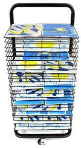 joymaney art drying rack – mobile metal art storage rack with 25 removable shelves, art organizer for kids, art studio organization and storage, artwork storage, craft room storage and organization