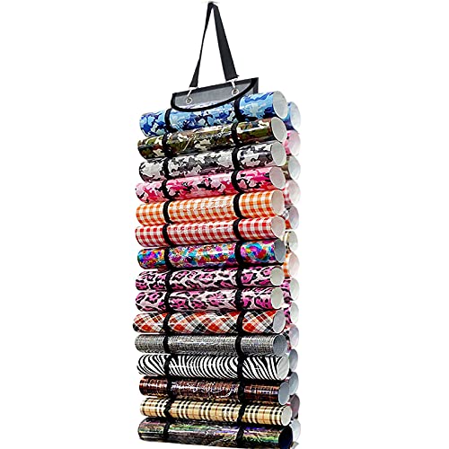 CLZYLRS Vinyl Roll Holder with 30 Compartments | Vinyl Roll Storage Rack Wall Mount/Over The Door | Vinyl Storage Rack | Hanging Organizer Storage, Gray