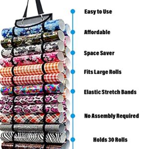 CLZYLRS Vinyl Roll Holder with 30 Compartments | Vinyl Roll Storage Rack Wall Mount/Over The Door | Vinyl Storage Rack | Hanging Organizer Storage, Gray