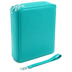 YOUSHARES 120 Slots Pencil Case - PU Leather Handy Large Multi-layer Zipper Pen Bag with Handle Strap for Prismacolor Watercolor Pencils, Crayola Colored Pencil, Marco Pens, Cosmetic Brush (Turquoise)