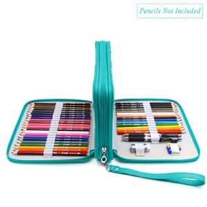 YOUSHARES 120 Slots Pencil Case - PU Leather Handy Large Multi-layer Zipper Pen Bag with Handle Strap for Prismacolor Watercolor Pencils, Crayola Colored Pencil, Marco Pens, Cosmetic Brush (Turquoise)