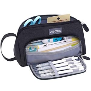 aiscool big capacity pencil case up to 70 pencils pen pouch holder bag large storage stationery organizer for school supplies office college (black)