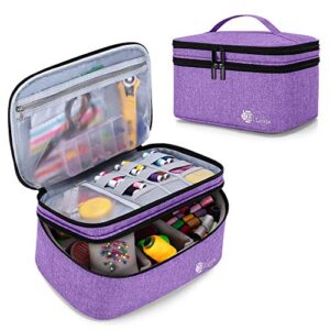 luxja double-layer sewing accessories organizer, sewing supplies organizer for needles, thread, scissors, measuring tape and other sewing tools, large/purple