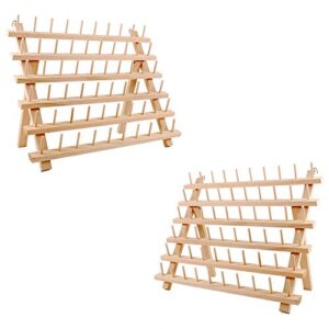 baenrcy 2-pack 60-spool wooden thread holder sewing and embroidery thread rack and organizer thread rack for sewing with hook