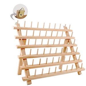 BAENRCY 2-Pack 60-Spool Wooden Thread Holder Sewing and Embroidery Thread Rack and Organizer Thread Rack for Sewing with Hook