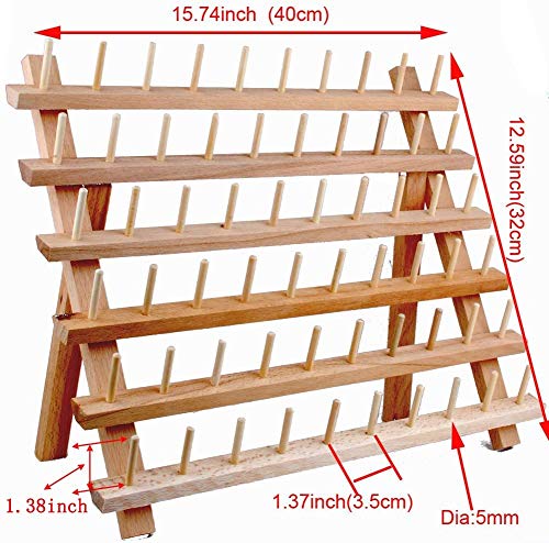 BAENRCY 2-Pack 60-Spool Wooden Thread Holder Sewing and Embroidery Thread Rack and Organizer Thread Rack for Sewing with Hook