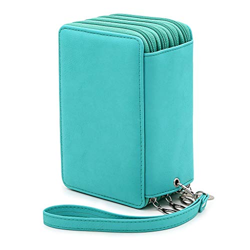 BTSKY PU Leather Colored Pencil Case with Compartments-72 Slots Handy Pencil Bags Large for Watercolor Pencils, Ordinary Pencils (Green)