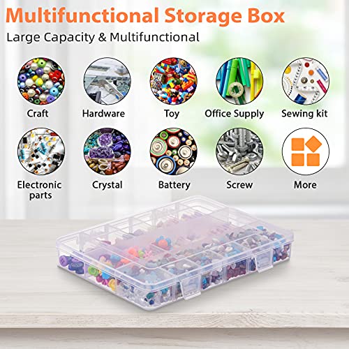 FGcase Plastic Compartment Container with Adjustable Dividers, Bead Storage Organizer Box Case with 18 Removable Grids for Jewelry Cosmetics Craft Tackle Pills Bolts and Nuts DIY Craft 2 Pack