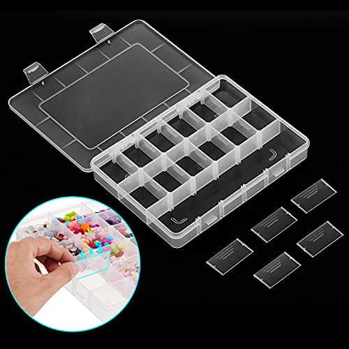 FGcase Plastic Compartment Container with Adjustable Dividers, Bead Storage Organizer Box Case with 18 Removable Grids for Jewelry Cosmetics Craft Tackle Pills Bolts and Nuts DIY Craft 2 Pack