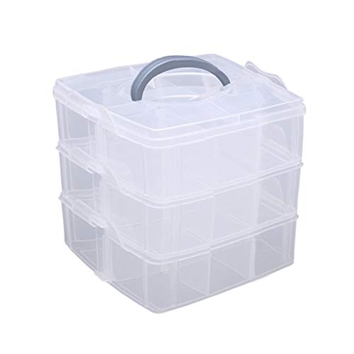 LZYMSZ 3-Tier Transparent Adjustable Stackable Compartment Slot Plastic Storage Box, Snap-Lock Clear Container Box for Storing Toy Jewelry Accessory 6.5 x 6.1x 4.9in(S)