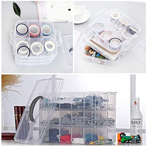 LZYMSZ 3-Tier Transparent Adjustable Stackable Compartment Slot Plastic Storage Box, Snap-Lock Clear Container Box for Storing Toy Jewelry Accessory 6.5 x 6.1x 4.9in(S)