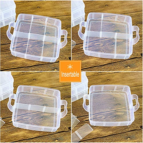 LZYMSZ 3-Tier Transparent Adjustable Stackable Compartment Slot Plastic Storage Box, Snap-Lock Clear Container Box for Storing Toy Jewelry Accessory 6.5 x 6.1x 4.9in(S)