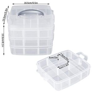 LZYMSZ 3-Tier Transparent Adjustable Stackable Compartment Slot Plastic Storage Box, Snap-Lock Clear Container Box for Storing Toy Jewelry Accessory 6.5 x 6.1x 4.9in(S)