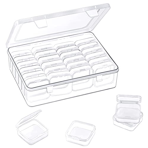 ZOQINI 28Pcs Bead Organizer and Storage Small Transparent Plastic Containers with Lids Large Craft Storage Box with Hinged Lid Stackable with Non-slip Design Store Screws Small Parts Jewelry Diamonds