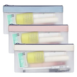 toplive 3 pcs pencil case set, clear pencil pouches, tpu zipper pen case bag, pencil storage pouch, makeup bag for women, portable office stationery pouch for students adults