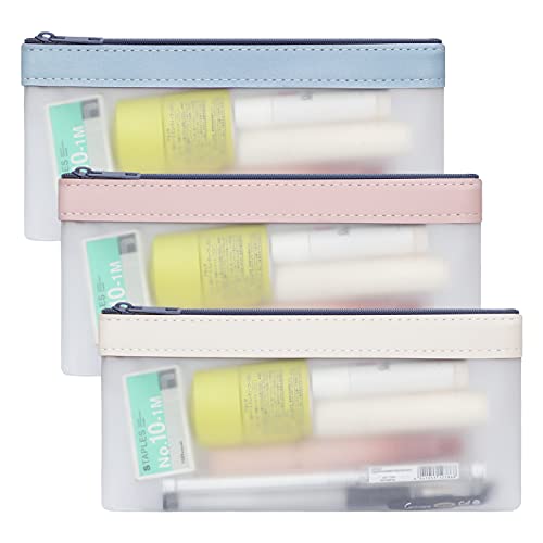 Toplive 3 Pcs Pencil Case Set, Clear Pencil Pouches, TPU Zipper Pen Case Bag, Pencil Storage Pouch, Makeup Bag for Women, Portable Office Stationery Pouch for Students Adults