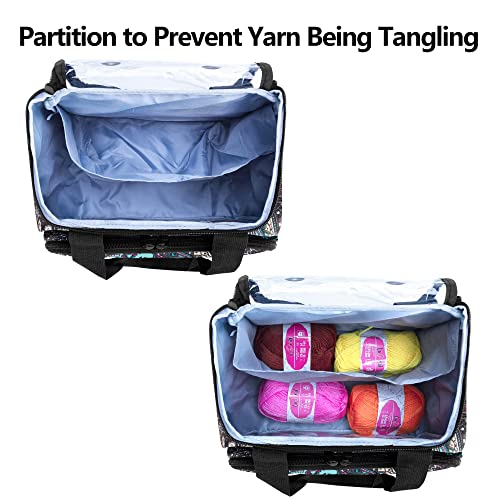 LoDrid Small Yarn Storage Bag with 2 Grommets, Portable Knitting Tote for Knitting Kit & Crochet Accessories, Yarn Project Organizer for Knitting Supplies Set for Adults & Kids, Totem (Bag Only)