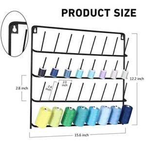 HAITARL 32-Spool Sewing Thread Rack, Wall-Mounted Metal Sewing Thread Holder with Hanging Tools, Metal Rack for Organize Sewing Thread, Embroidery-Suitable for Large Thread