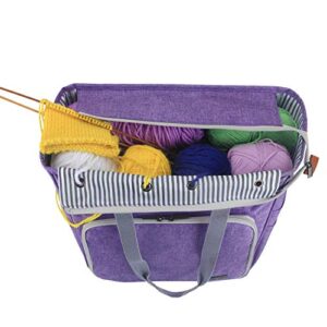 Luxja Knitting Tote Bag, Yarn Storage Bag for Carrying Projects, Knitting Needles, Crochet Hooks and Other Accessories, Purple