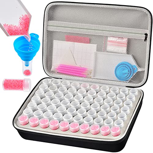 70 Slots Diamond Painting Storage Case, Bead Organizer Containers for 5D Diamonds Art Accessories and Tools, Paintings Kit with Pen for DIY Dimond Dotz Dots Drills Nails Rhinestones Gems Craft