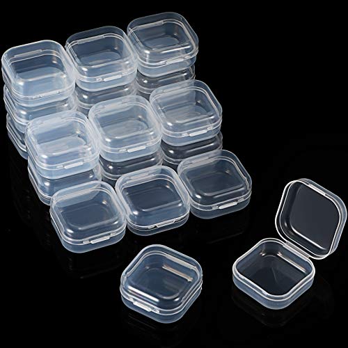 36 Pieces Rectangle Clear Plastic Containers Transparent Beads Storage Containers Box Jewelry Storage Box Case with Hinged Lid for Small Items Beads Jewelry (1.3 x 1.3 x 0.7 Inches)