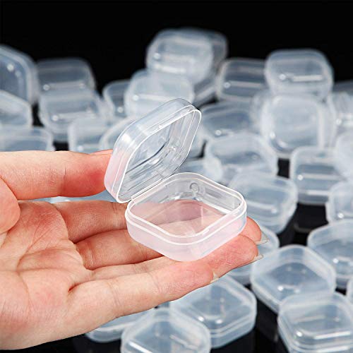 36 Pieces Rectangle Clear Plastic Containers Transparent Beads Storage Containers Box Jewelry Storage Box Case with Hinged Lid for Small Items Beads Jewelry (1.3 x 1.3 x 0.7 Inches)