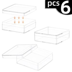 Worasign Small Acrylic box, 6 Pack 2.4x2.4x0.79 Inches Min Clear Acrylic Plastic Square Containers, Plastic Square Cube with Lid for Candy Pill ,Tiny Jewelry Beads, Coins