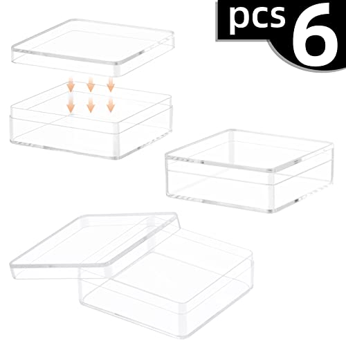 Worasign Small Acrylic box, 6 Pack 2.4x2.4x0.79 Inches Min Clear Acrylic Plastic Square Containers, Plastic Square Cube with Lid for Candy Pill ,Tiny Jewelry Beads, Coins