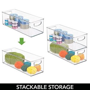 mDesign Plastic Art Supply Basket Storage Container Holder, Long Organizer Bins with Handles - for Home, Kitchen, Pantry Cabinet Organization - Holds Markers, Craft Sets - 2 Pack - Clear