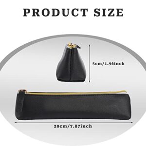 Vin Beauty 2 Pcs Leather Pencil Pouch, Slim Design Small Pencil Pouch Pencil Bag Zipper Pencil Case Bag Stationery Pouch Bag for Pens, Pencils, Markers(Black&Beige)