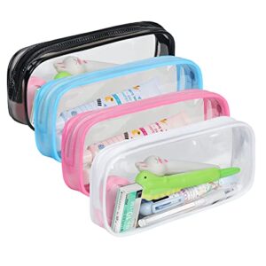 cicikiea pencil bag, 4 pcs clear exam pencil case set, pvc zipper pen pouch, pencil storage pouch, makeup/toiletries bag for women, portable office stationery pouch for students adults, mix colors