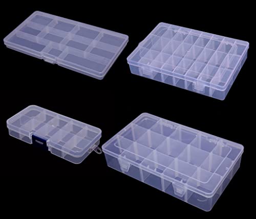 Ginsco 4 Pack Clear Plastic Adjustable Divider Organizer Multifunction Box Storage Container Set for Beads Earrings Jewelry DIY Crafts Loom Bands Office supplies Fishing Tackle Hand Tool