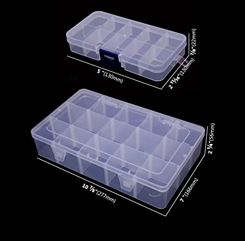 Ginsco 4 Pack Clear Plastic Adjustable Divider Organizer Multifunction Box Storage Container Set for Beads Earrings Jewelry DIY Crafts Loom Bands Office supplies Fishing Tackle Hand Tool