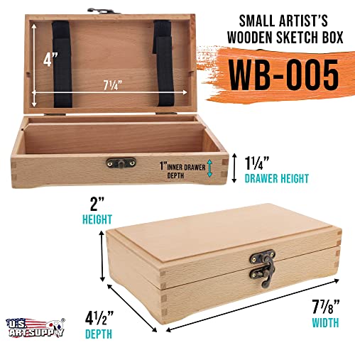 US Art Supply Small Beechwood Artist Tool and Brush Storage Box with Locking Clasp