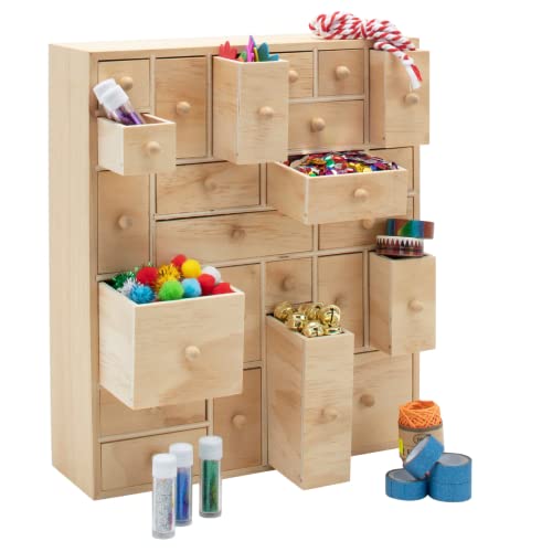 HYGGEHAUS Art Organizer & Storage - 24 Drawer Crafts Organization | Apothecary Cabinet Dresser Chest | DIY Advent Wooden Calendar | Comes Fully Assembled, Solid Pine Wood - L:12.5" x H:14.5" x D:4"