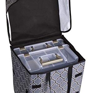 ArtBin 6822AG Rolling Tote, Lightweight Collapsible Art & Craft Storage Tote with Wheels, Retractable Handle, Shoulder Strap, Black/Gray Print