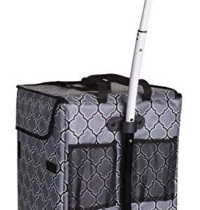 ArtBin 6822AG Rolling Tote, Lightweight Collapsible Art & Craft Storage Tote with Wheels, Retractable Handle, Shoulder Strap, Black/Gray Print