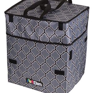 ArtBin 6822AG Rolling Tote, Lightweight Collapsible Art & Craft Storage Tote with Wheels, Retractable Handle, Shoulder Strap, Black/Gray Print