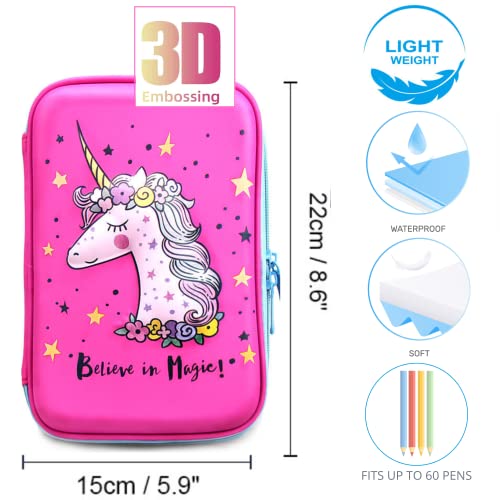 Unicorn Pencil Case For Girls | Cute Preschool, Kindergarten, and Elementary Pen Holder With Compartments |Toddler Pink School Zipper Pouch (Pink Unicorn) (Pink Unicorn)