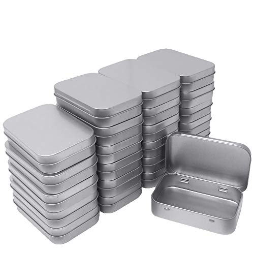 24 Pack Metal Rectangular Empty Hinged Tins Box Containers Mini Portable Box Small Storage Kit, Home Organizer, 3.75 by 2.45 by 0.8 Inch Silver