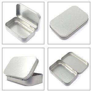 24 Pack Metal Rectangular Empty Hinged Tins Box Containers Mini Portable Box Small Storage Kit, Home Organizer, 3.75 by 2.45 by 0.8 Inch Silver