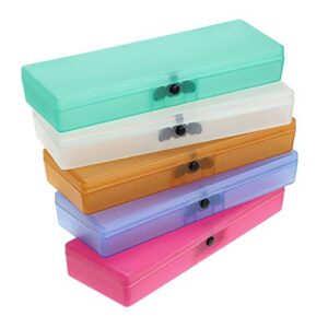 btsky 5 pack colorful plastic pencil box sketch pencil case plastic stationery case with snap closure for pencils, pens, drill bits, office supplies