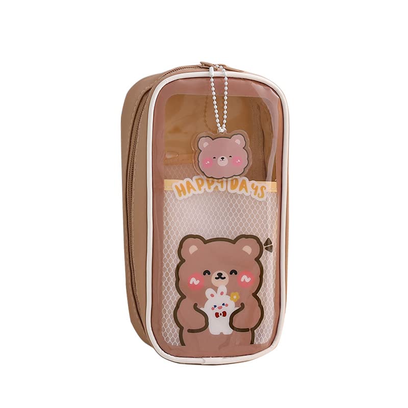 Kawaii Pencil Case Aesthetic Cute Pencil Case for Girls (Brown)