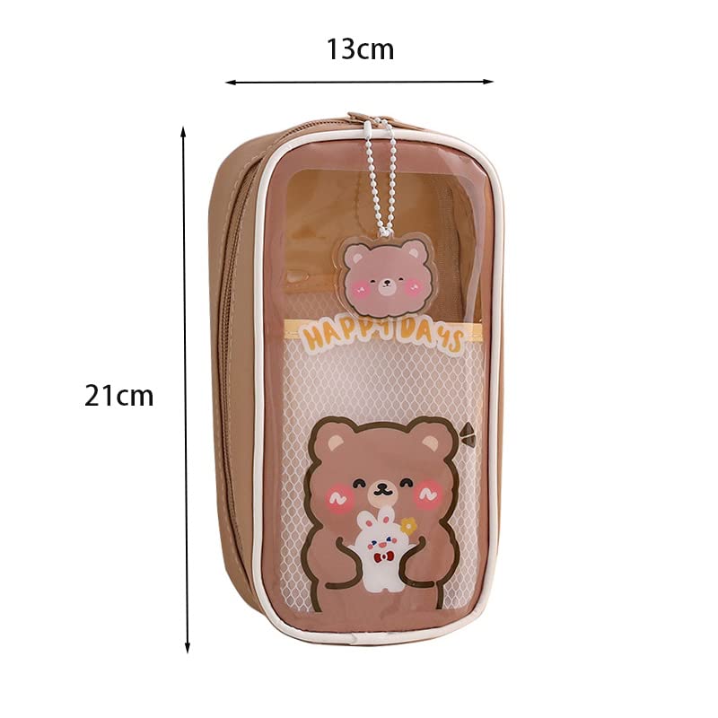 Kawaii Pencil Case Aesthetic Cute Pencil Case for Girls (Brown)