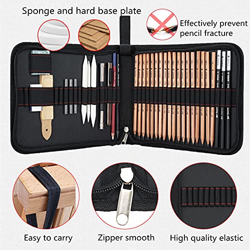 Foldable 36 Slots Zipper Pencil Case Artist Pencil Bag Large Capacity with Handle Strap Crayon,Colored Gel Pen Organizer Stationary Case Portable for Student & Artist