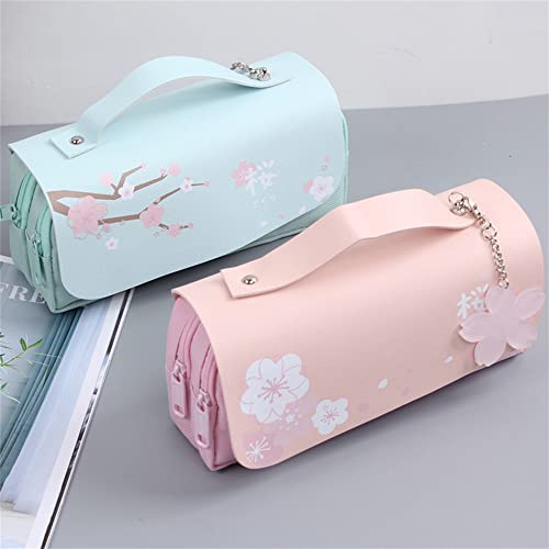 Kawaii Cherry Blossom Pencil Bag Pink Sweet Pencil Case Large Capacity Stationery Pouch School Supplies Makeup Bag (Pink)